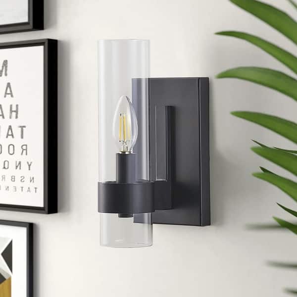 Modern 1-Light Cylinder Clear Glass Wall Sconce for Bathroom Hallway ...