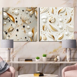 Designart "Opulent White Pearl Glamour" Abstract Collages Canvas Set Of ...