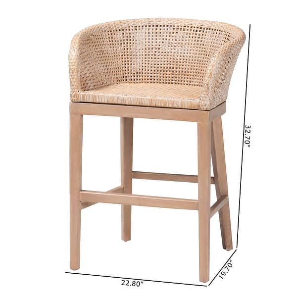 Papua Modern Bohemian Natural Rattan and Acacia Wood Counter Stool ...