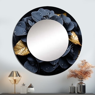 Designart "Noir Allure Hydrangea I" Hydrangea Round Bathroom Mirror ...