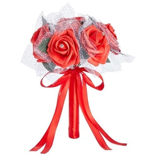 Red Foam Roses Artificial Wedding Bouquet for Bride, Bridesmaid (9.5 In ...