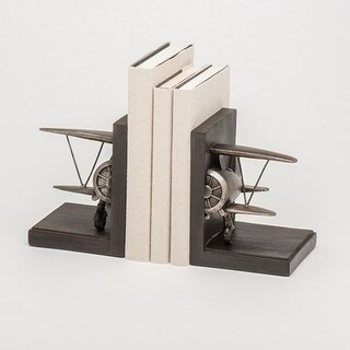 Set of 2 Bronze Double Sided Airplane Designed Bookends 7.5" - Bed Bath ...