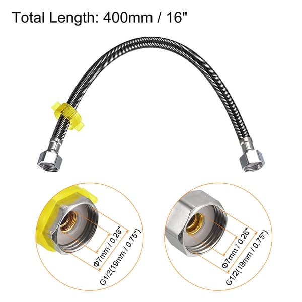 Faucet Supply Line Connector, G1/2 Female x G1/2 Female 16" Hose, Black ...