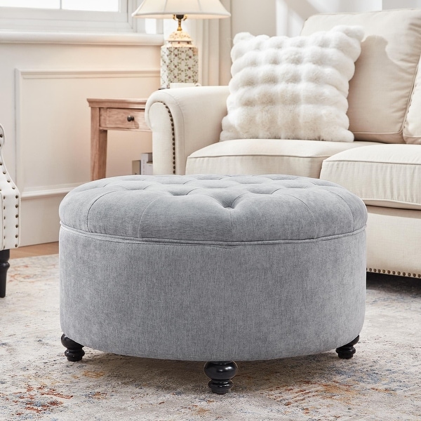Tufted Large Round Storage Ottoman Beige Grey Blue On Sale Bed Bath Beyond 39151435