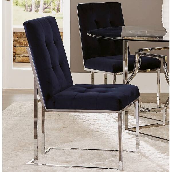 Modern Design Ink Blue Button Tufted Fabric and Chrome Frame Dining ...