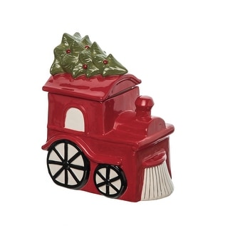 Transpac Ceramic 9.5 in. Red Christmas Simple Train with Tree Cookie ...