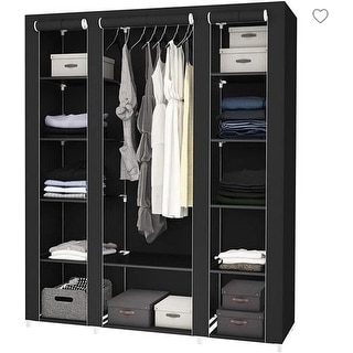 Combination Household Wardrobe Non-Woven 3 Doors Wardrobe Black Fold ...