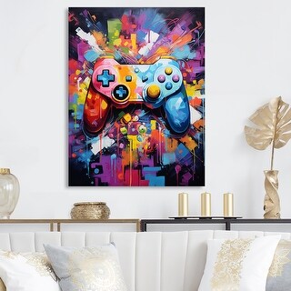 Designart "Video Game Pixel Pop I" Video Games Metal Art Print - Bed ...