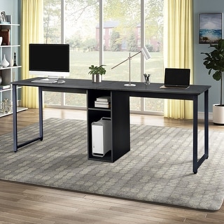 Double Office Computer Desk with 2-Tier Storage Shelf, Double ...