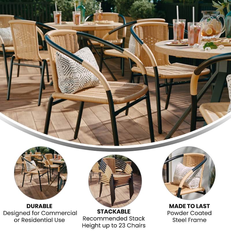 Indoor/Outdoor Stacking Rattan Restaurant Patio Chairs (Set of 4 ...
