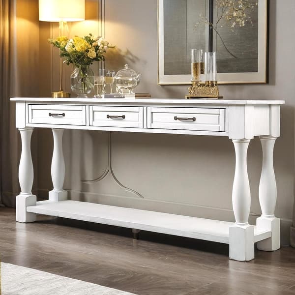 63inch Long Wood Console Table with 3 Drawers and 1 Bottom Shelf for ...