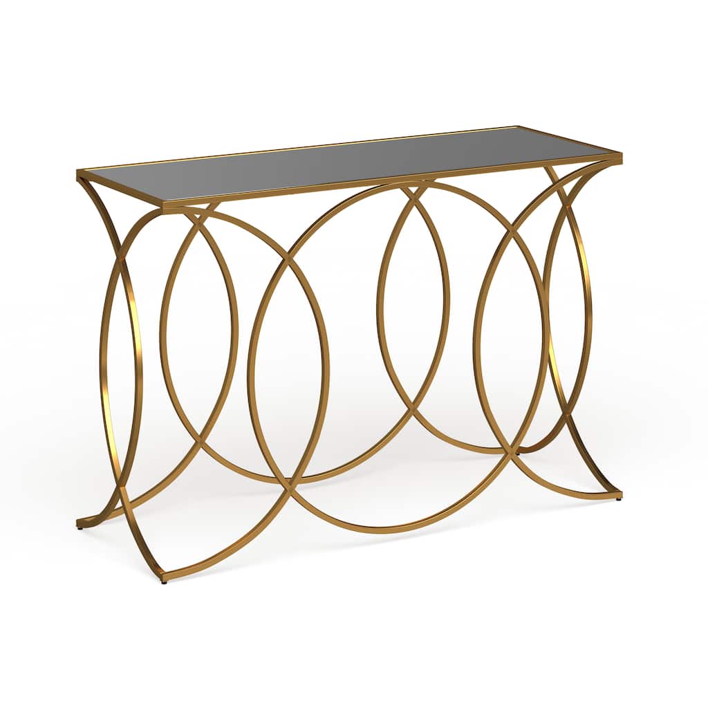 SEI Furniture Milani Gold Geometric Console Table w/ Mirrored Table Top ...