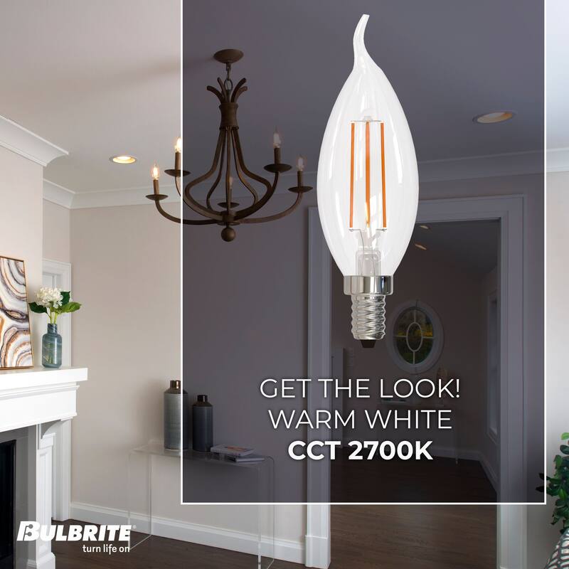 Bulbrite LED Filament Pack of (4) 5 Watt Dimmable CA10 Light Bulbs with Clear Glass Finish and ...