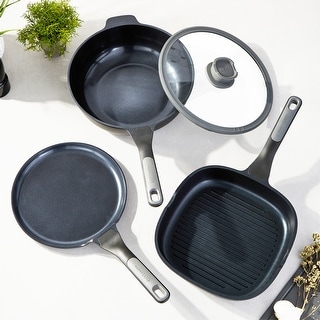 BergHOFF Leo Stone+ 4Pc Nonstick Ceramic Cookware Set With Glass Lid ...
