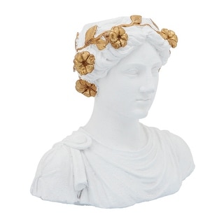 Resin, 15"h Flower Lady Bust Planter, White, gold 15.0"H - 16.0" x 10.0 ...