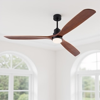 72"Solid Wood Ceiling Fan Light with Remote, 20W 3-Color LED, DC Motor ...