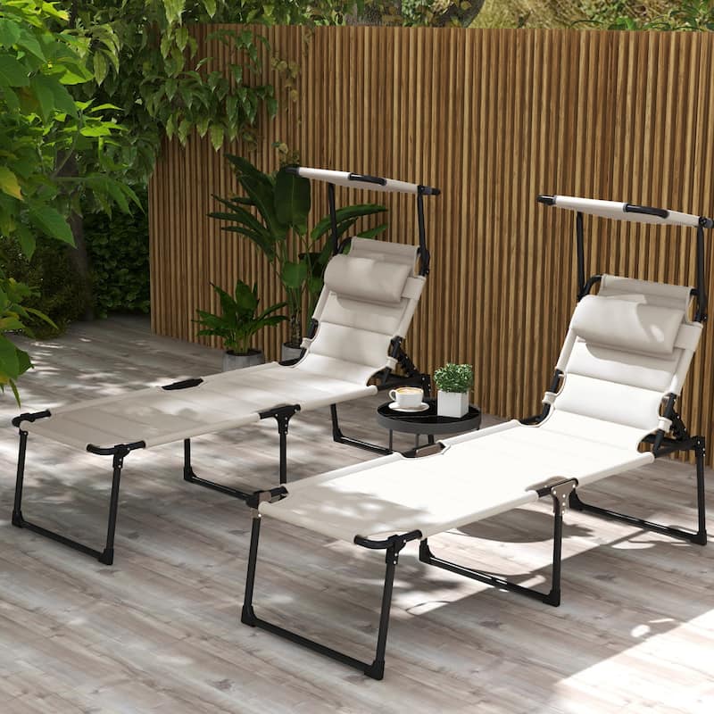 2 Pcs Outdoor Lounge Chair,Sunshade Roof Adjustable Backrest Folding ...