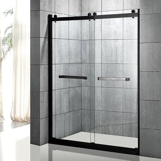 60 in. W x 76 in. H Frameless Double Sliding Shower Doors with Clear Tempered Glass - 60" x 76 ...