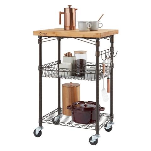 TRINITY PRO® Expandable Bamboo Top Kitchen Cart, Bronze Anthracite ...