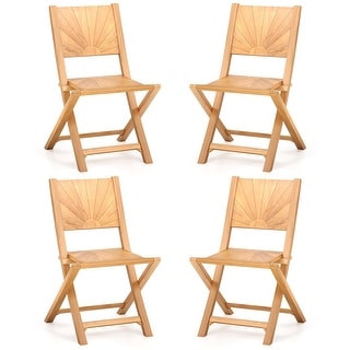 Gymax 4 PCS Folding Patio Chairs w/ Inclined Backrest Teak Wood - Bed ...
