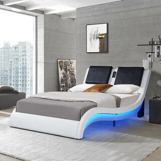 King Faux Leather Bed with LED and Bluetooth - Bed Bath & Beyond - 40617298