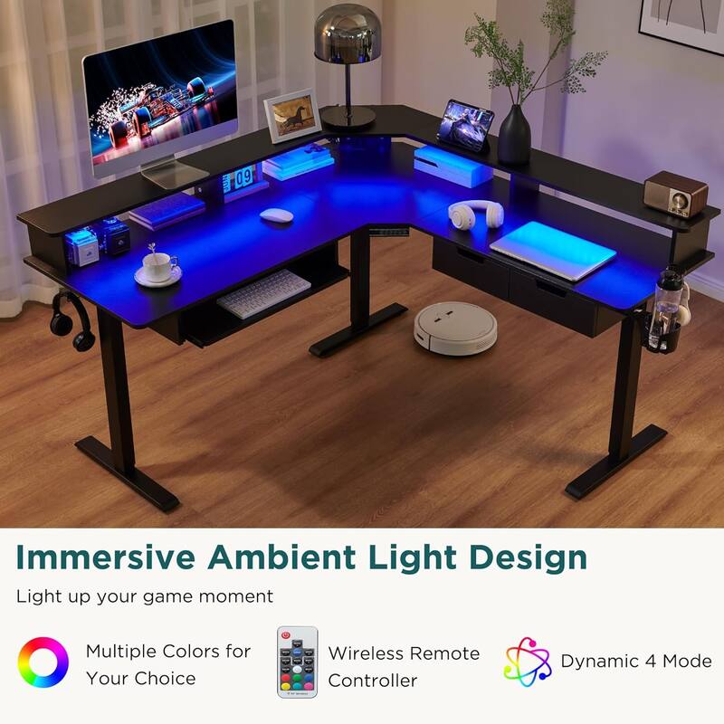 60'' L Shaped Electric Computer Desk, Height Adjustable Gaming Desk ...