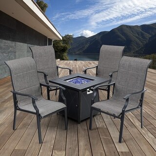 MFSTUDIO 5-Piece Outdoor Fire Pit Set, 28 Inch Square Propane Gas Fire Pit Table with 4 Padded ...