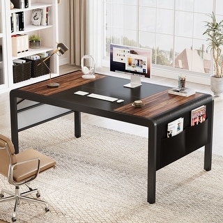 63" Computer Desk Large Writing Desks with Side Storage Bag for Home ...