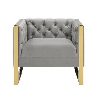 Tufted Back Chair with Gold U-shape Base, Grey - Bed Bath & Beyond ...