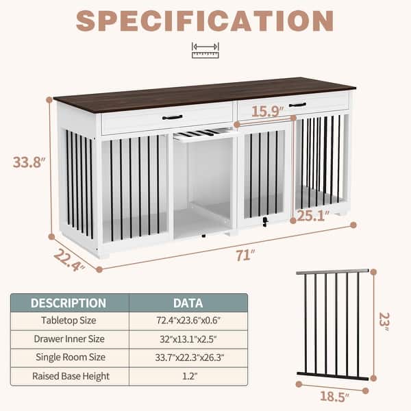 Large Wooden Multi-Purpose Dog Crate Kennel Furniture with 2 Drawers ...