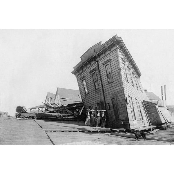 leaning building on the waterfront Black and White Gallery Wrapped ...