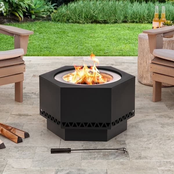 Fire Pit Smokeless 26 Inch,Hexagonal Outdoor Fire Pit, Patio Wood ...
