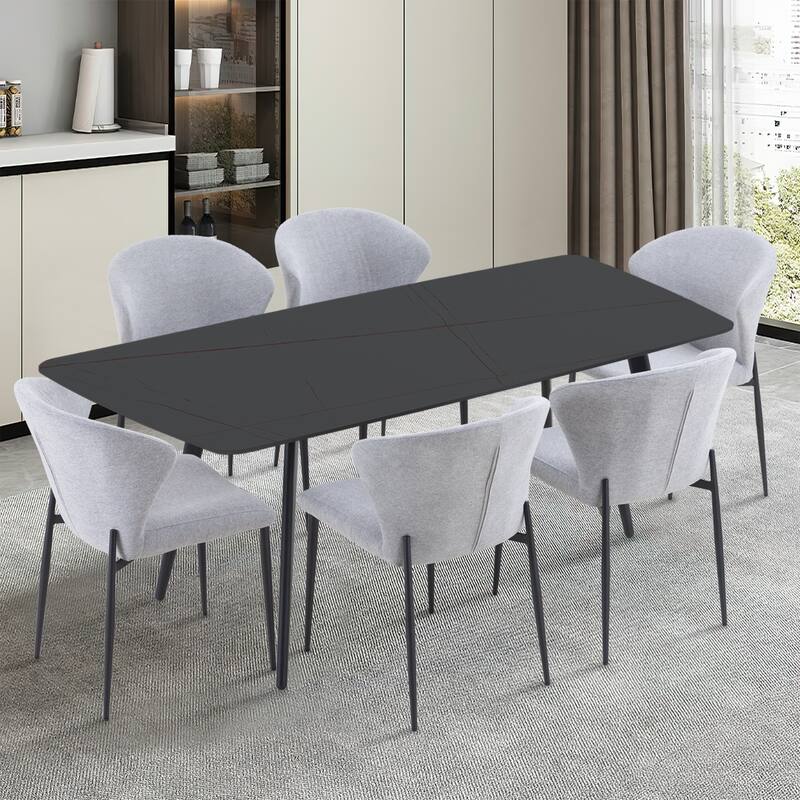Modern Glam Ceramic Rectangle Dining Table with Marble Pattern - Overstock - 36369243