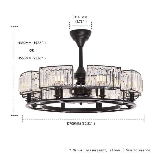 Modern Elegant Crystal Chandelier Ceiling Fan with Remote Control and ...