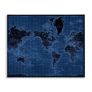 Stupell Blue Toned World Map Canvas Wall Art Design By Phillipa Katz ...