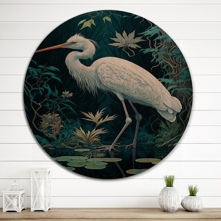 Designart "White Stork Standing In A Forest Pond I" Animals Bird Wood ...