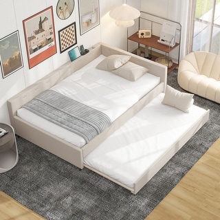 Modern Beige Upholstered Grounded Bed Low-Profile Platform Bed Frame ...
