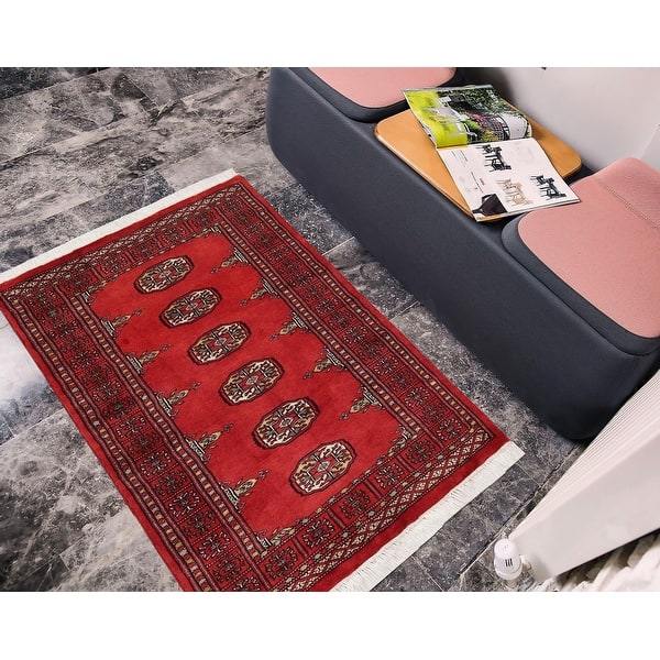 Tribal Bokhara Cameron Red Black Hand Knotted Rug - 2'7'' x 3'9'' - Bed Bath & Beyond - 39592842