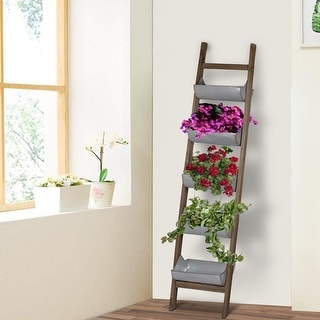 5 Tier Wood and Metal Ladder Planter, Brown and Silver - Bed Bath ...