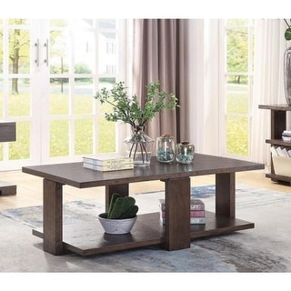 Mid-Century Walnut Solid Wood Rectangular Coffee Table with Storage Base - Bed Bath & Beyond ...
