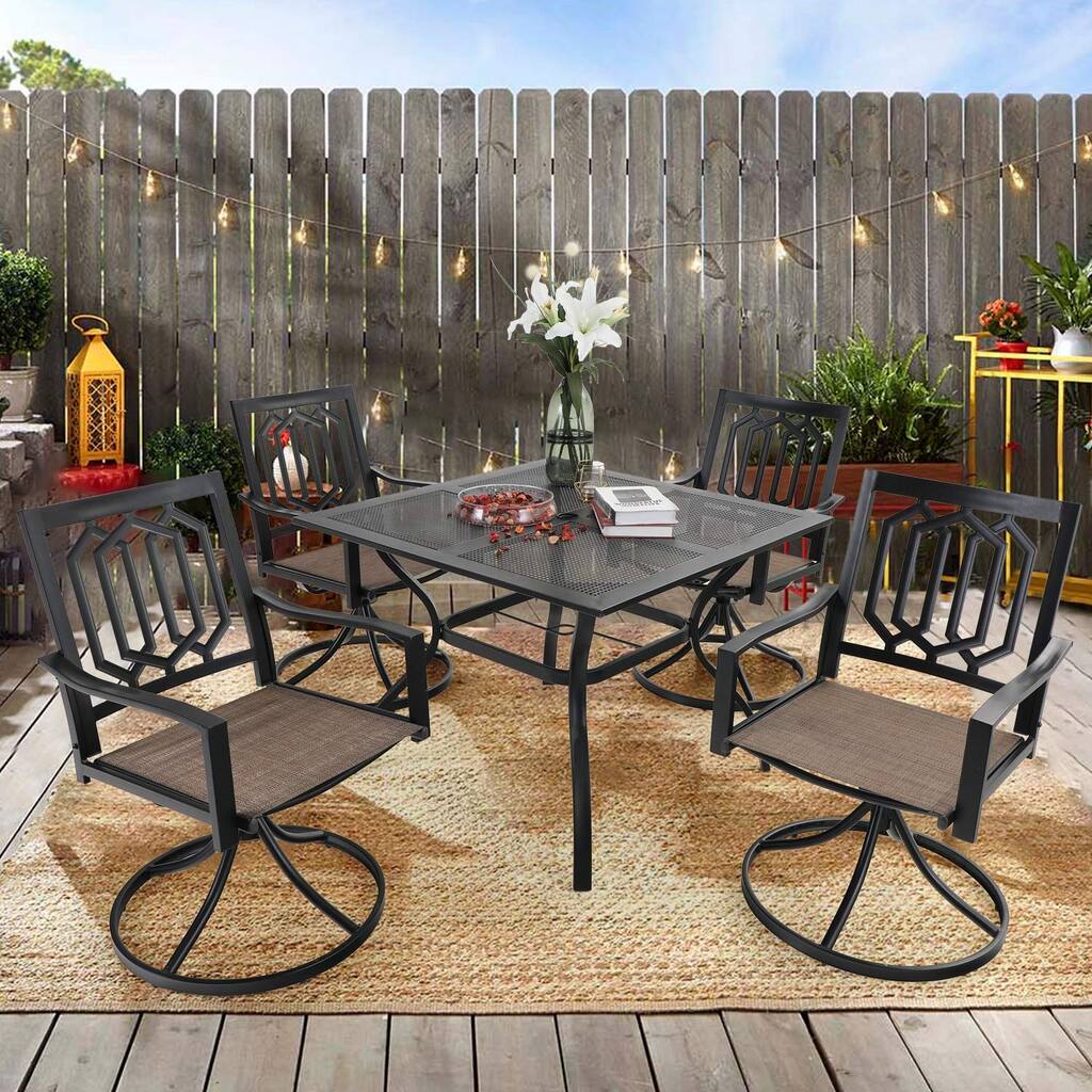 MFSTUDIO 5-Piece Patio Dining Set, 4 Sling Swivel Chairs and Multi Role ...
