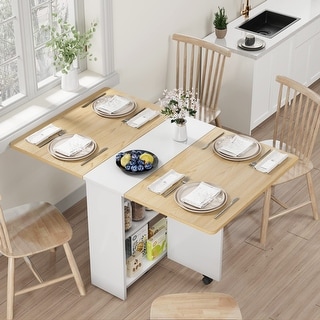 Folding Dining Table, Foldable Kitchen Table with 2 Storage Shelf ...