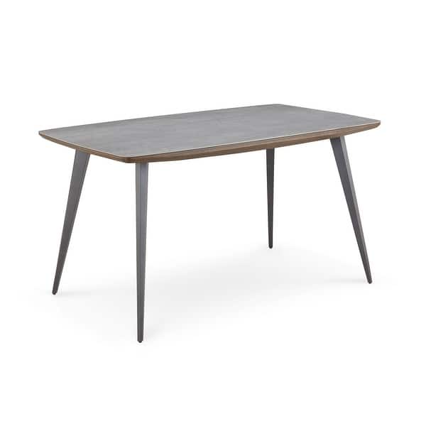 55 Inch Dining Table, Rectangular Gray Stone Top, Modern Steel Arched ...