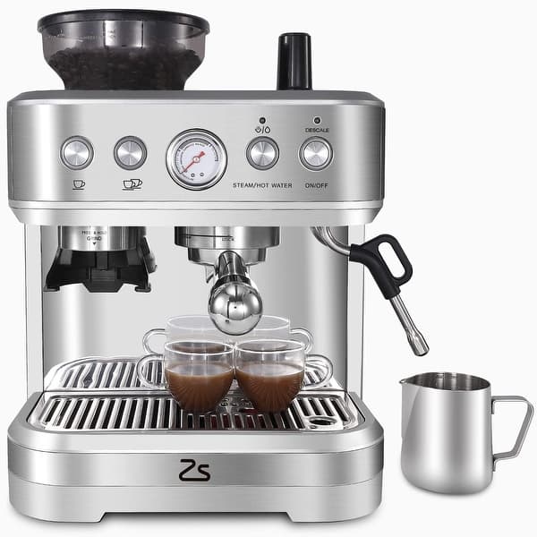 Espresso Machine with Grinder and Milk Frother, 15 Bar Pump Cappuccino ...