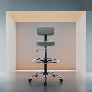 Height Adjustable Drafting Stool - With Premium Leather, Rolling Wheels - Bed Bath & Beyond ...