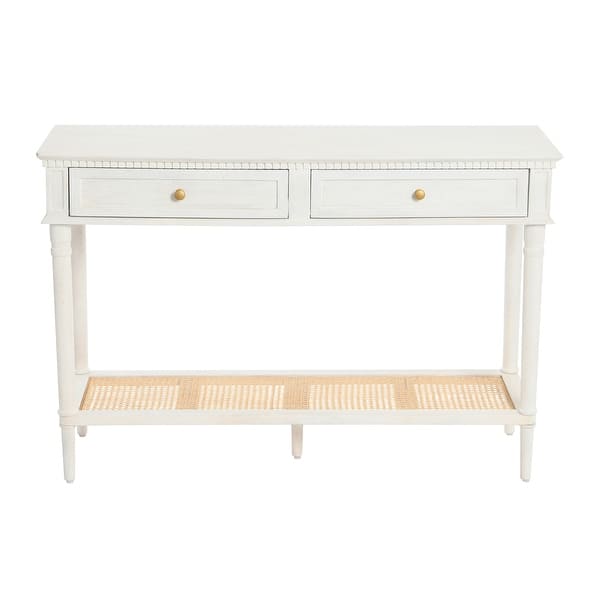 Acacia Wood Console Table with Cane Shelf - Bed Bath & Beyond - 35793746