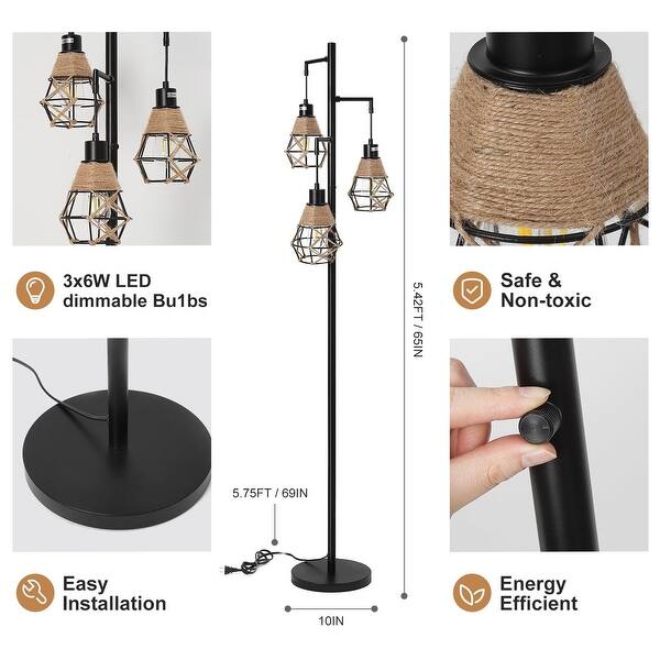 DImmable Floor Lamp with 3 Pack Dimmable Edison Bulbs - Bed Bath ...
