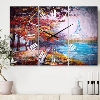 Designart 'Paris Eiffel Tower View in Fall' Cottage 3 Panels Large Wall ...