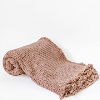 Dusty Rose Cotton With Fringe Throw - Bed Bath & Beyond - 40299514