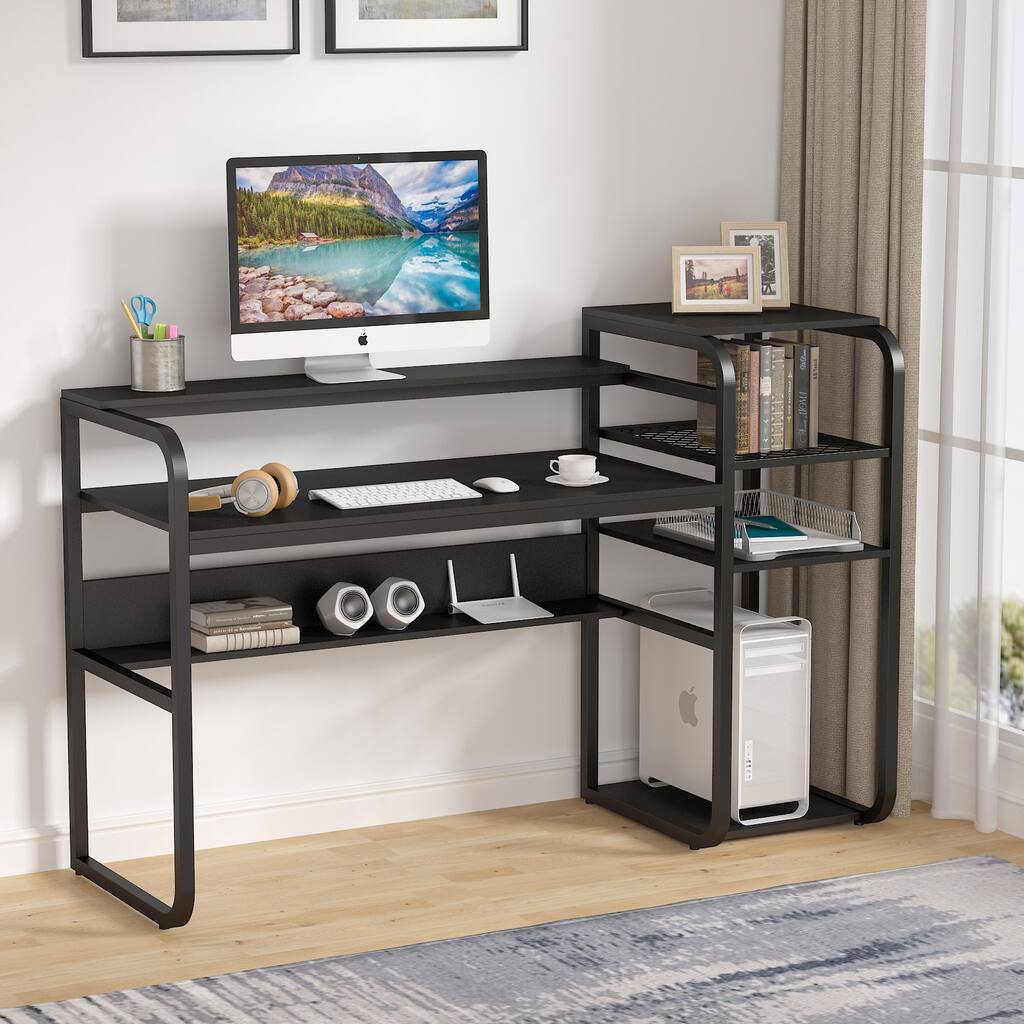 57 inch Computer Desk with Storage Shelf, Office Desk with Monitor ...